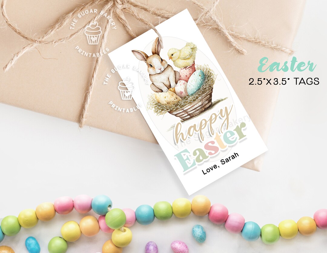 Happy EASTER Bunny Chick TAG, Printable Easter Gift Tags, Easter Basket ...