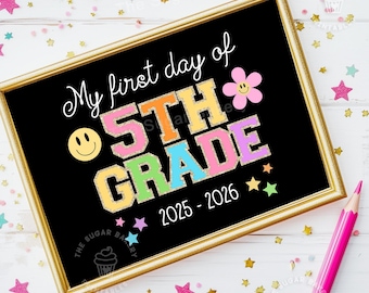 First Day of 5th Grade Sign Girl Printable First Day of School Sign ...