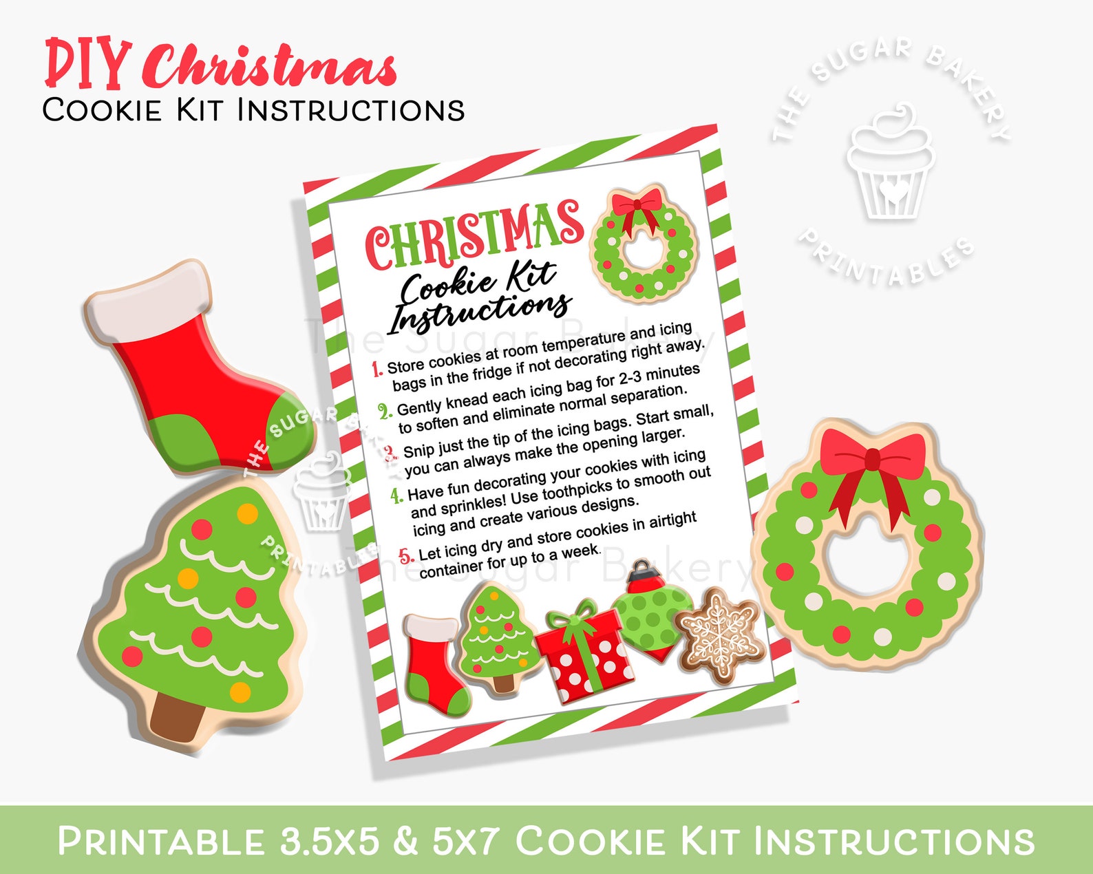 Printable CHRISTMAS DIY COOKIE Kit Instructions, 3.5x5" and 5x7" Cards ...