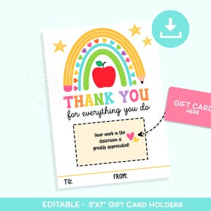 Thank You for Everything GIFT CARD Holder, 5x7" TEACHER Appreciation ...