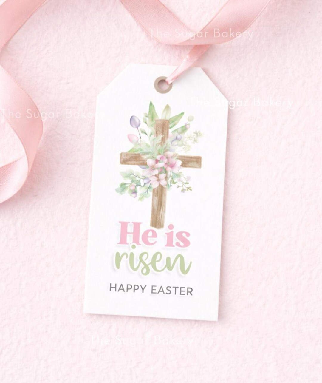 He is Risen EASTER TAG, Printable Easter Cookie Tags, Floral Cross ...