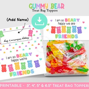 Gummy Bear Valentine Treat Bag Topper, BEARY Happy Friends, Valentine ...