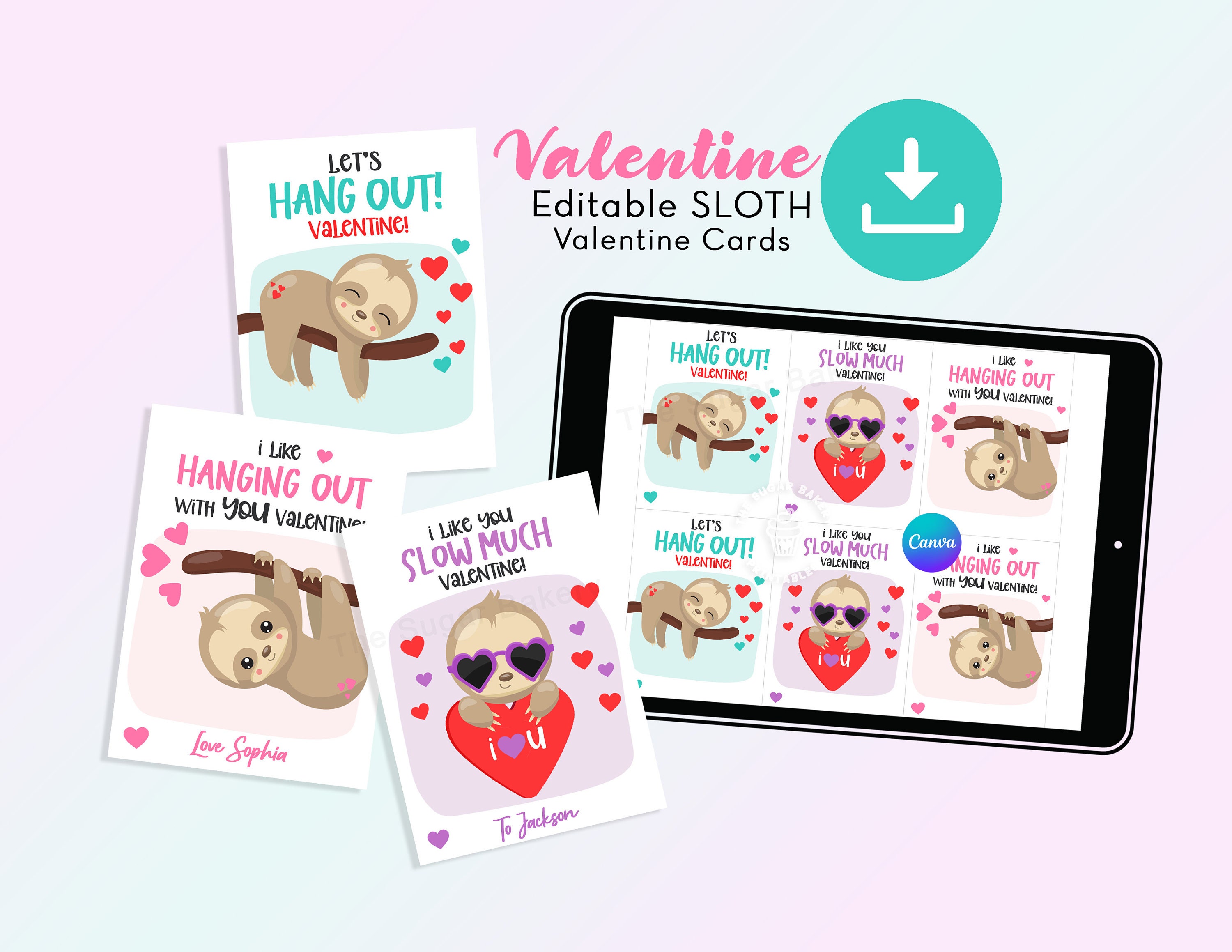 Editable SLOTH Valentine's Day Cards, Sloth Valentine Card, EDITABLE ...