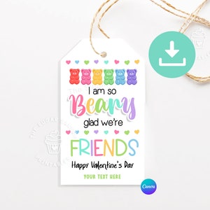 Printable Valentines Day GUMMY Bear Tag, Editable Valentines Cards for ...