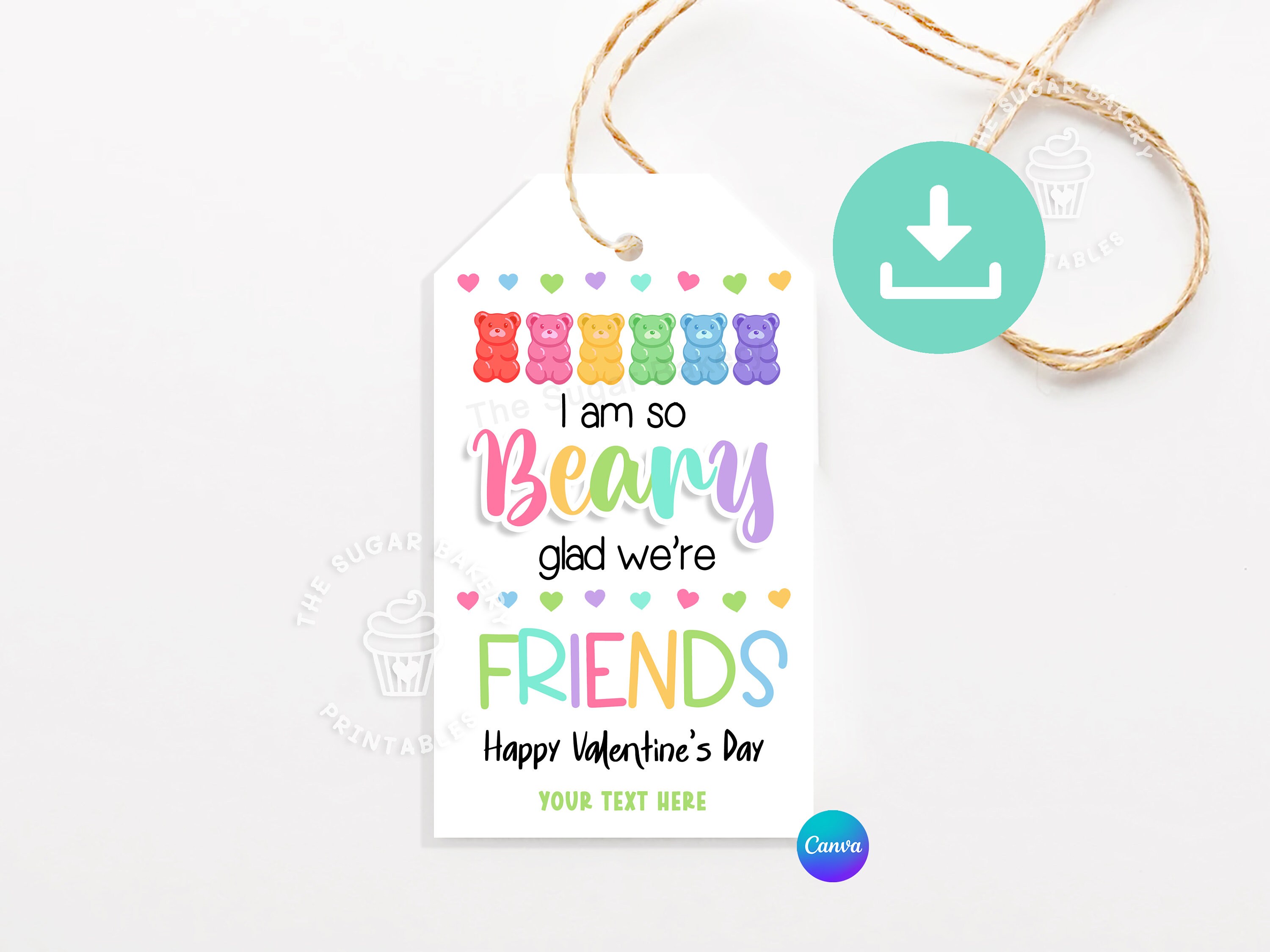 Printable Valentines Day GUMMY Bear Tag, Editable Valentines Cards for ...