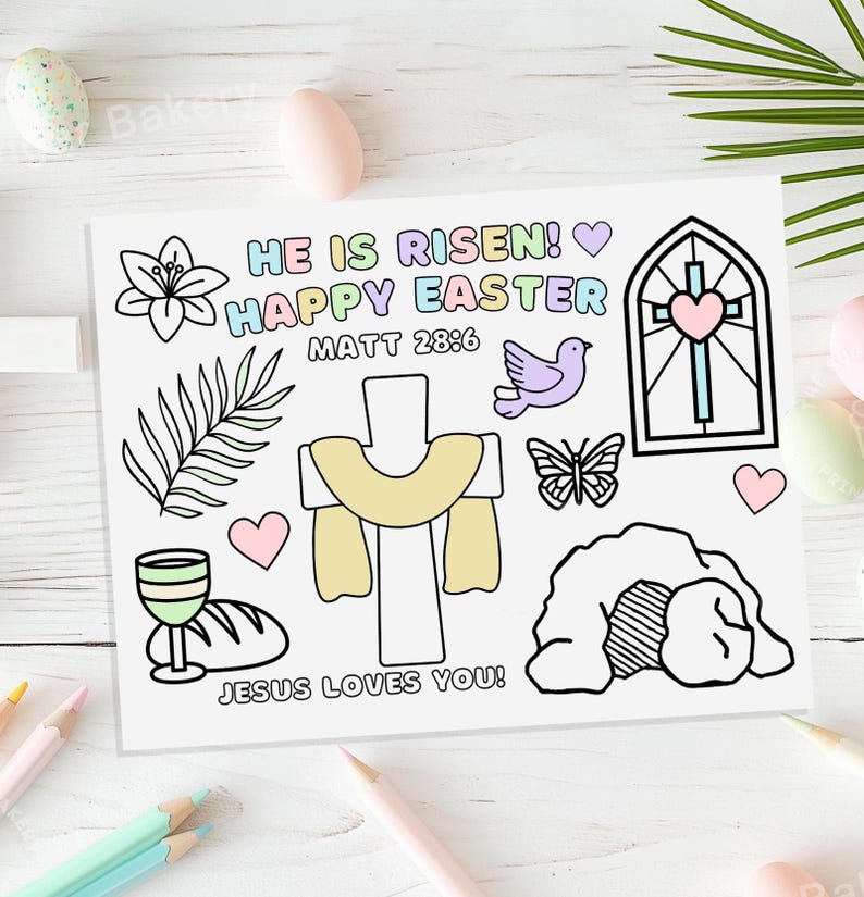 Easter Coloring Page He is Risen Printable Resurrection Christian ...