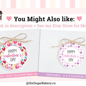 Happy Valentine's Day Cookie Tags, 2x2 ROUND Valentine Tags, Valentine ...