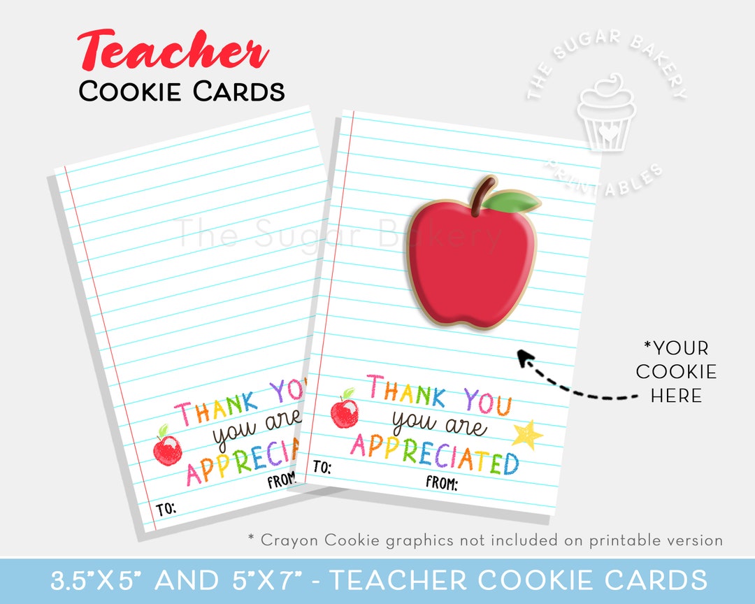 Teacher Appreciation Cookie Card Teacher Appreciation - Etsy