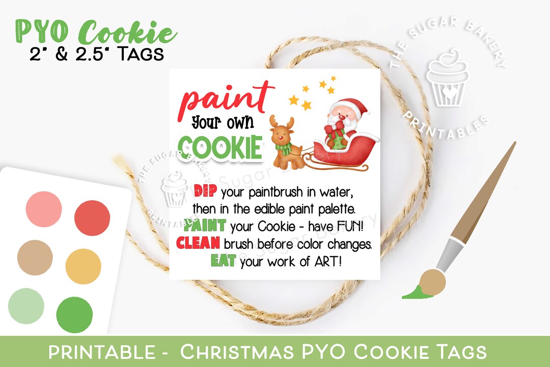 PYO Cookie Kit Tags, PYO Cookie Christmas, Santa Reindeer Paint Your ...