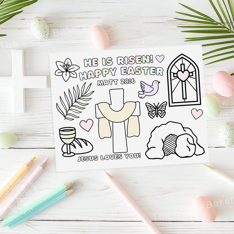 Easter Coloring Page He is Risen Printable Resurrection Christian ...