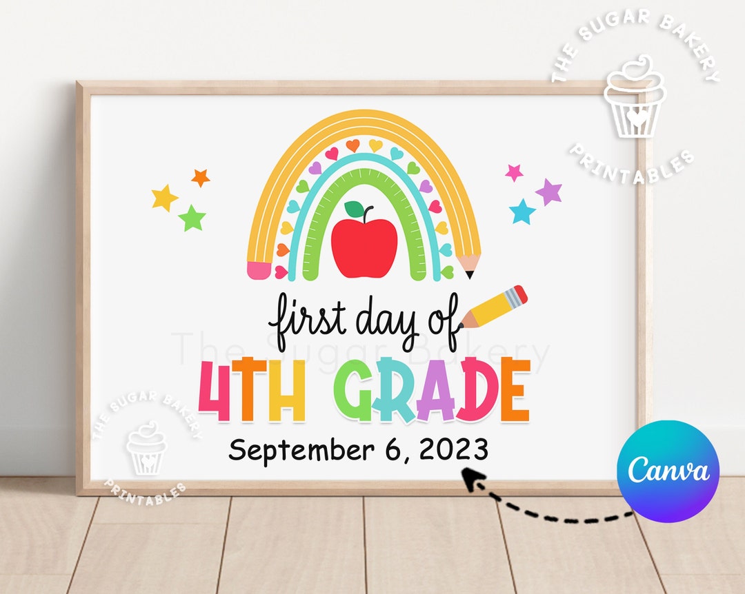 FIRST Day of 4th GRADE Sign, EDITABLE 4th Grade School Sign, 4th Grade ...