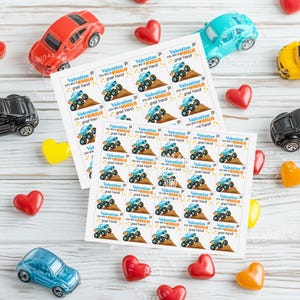 Valsntines Day Monster Truck Cards Tags, Kids Valentines Printable ...