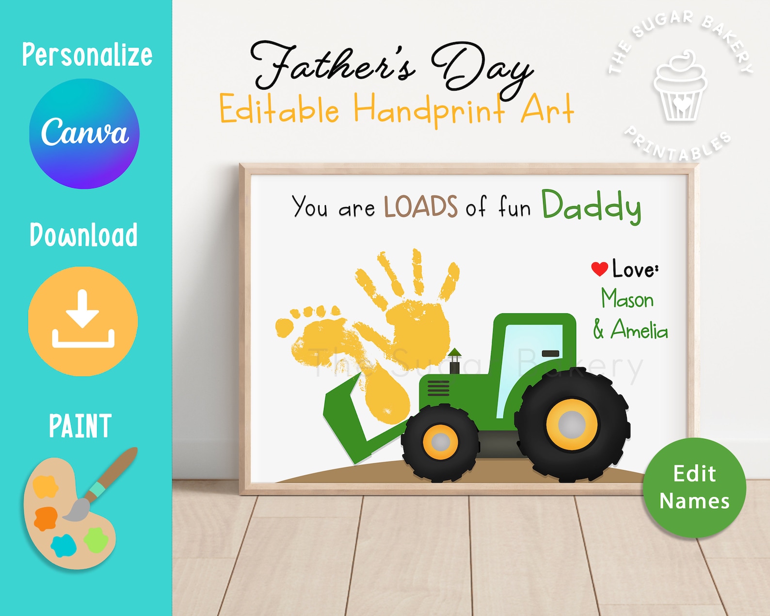 EDITABLE Handprint Art, Green Tractor Father's Day Handprint Craft for ...