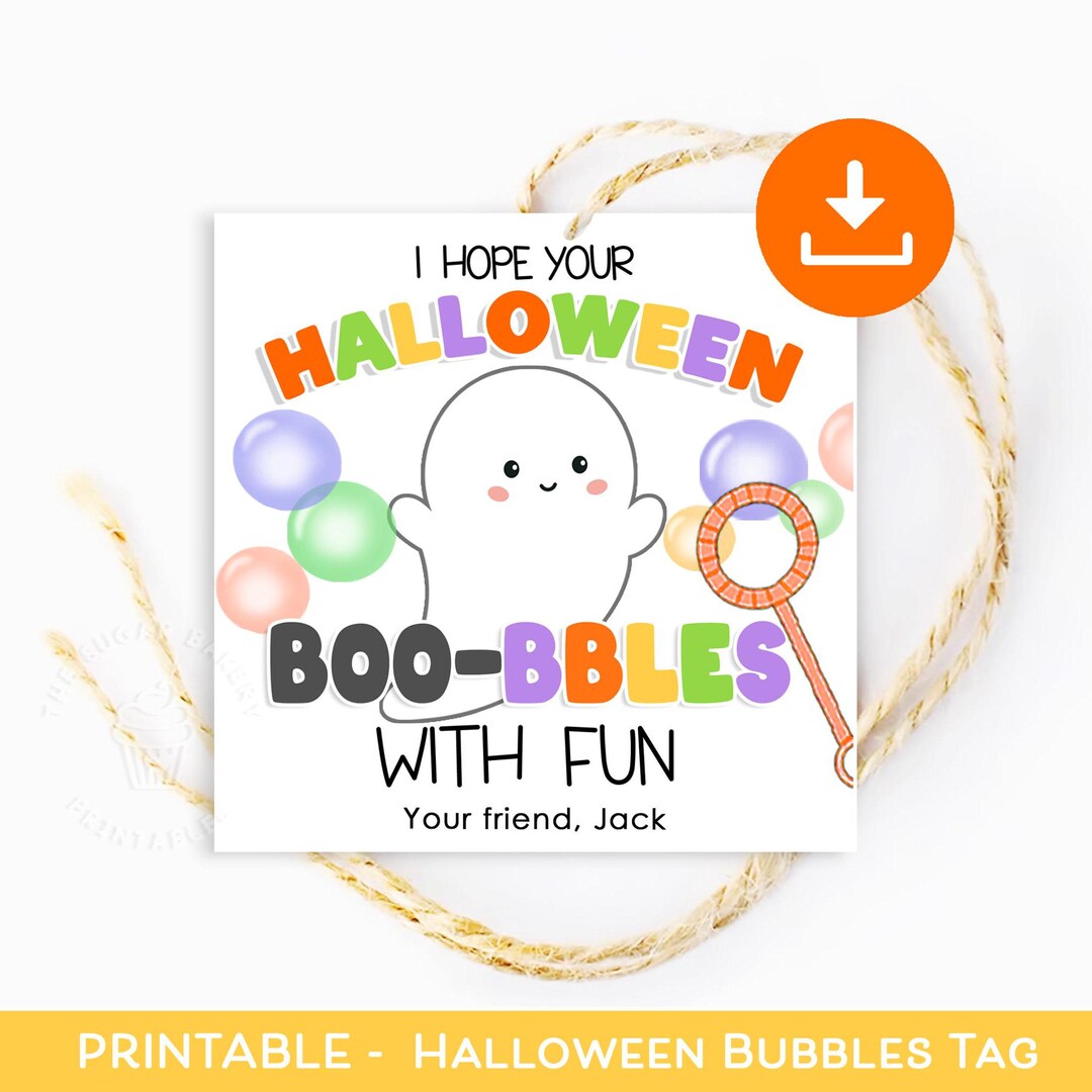 Halloween Bubble Gift TAG, Halloween School Tag, Halloween BOO-BBLES ...
