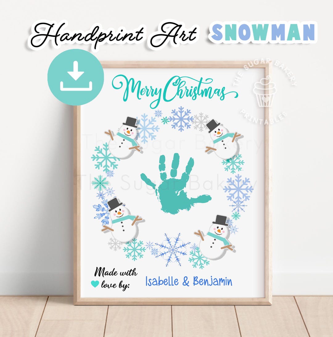 SNOWMAN Wreath Handprint, Baby's First Christmas Handprint Art ...