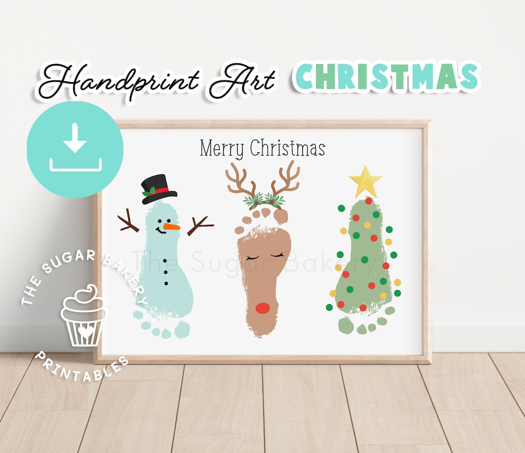 Printable Christmas Footprint Art, Reindeer Snowman Christmas Tree ...