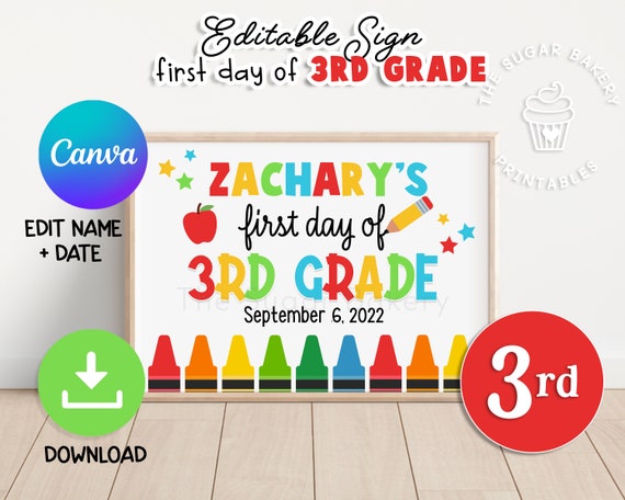 Editable First Day of 3rd Grade Sign EDITABLE PRINTABLE 1st - Etsy