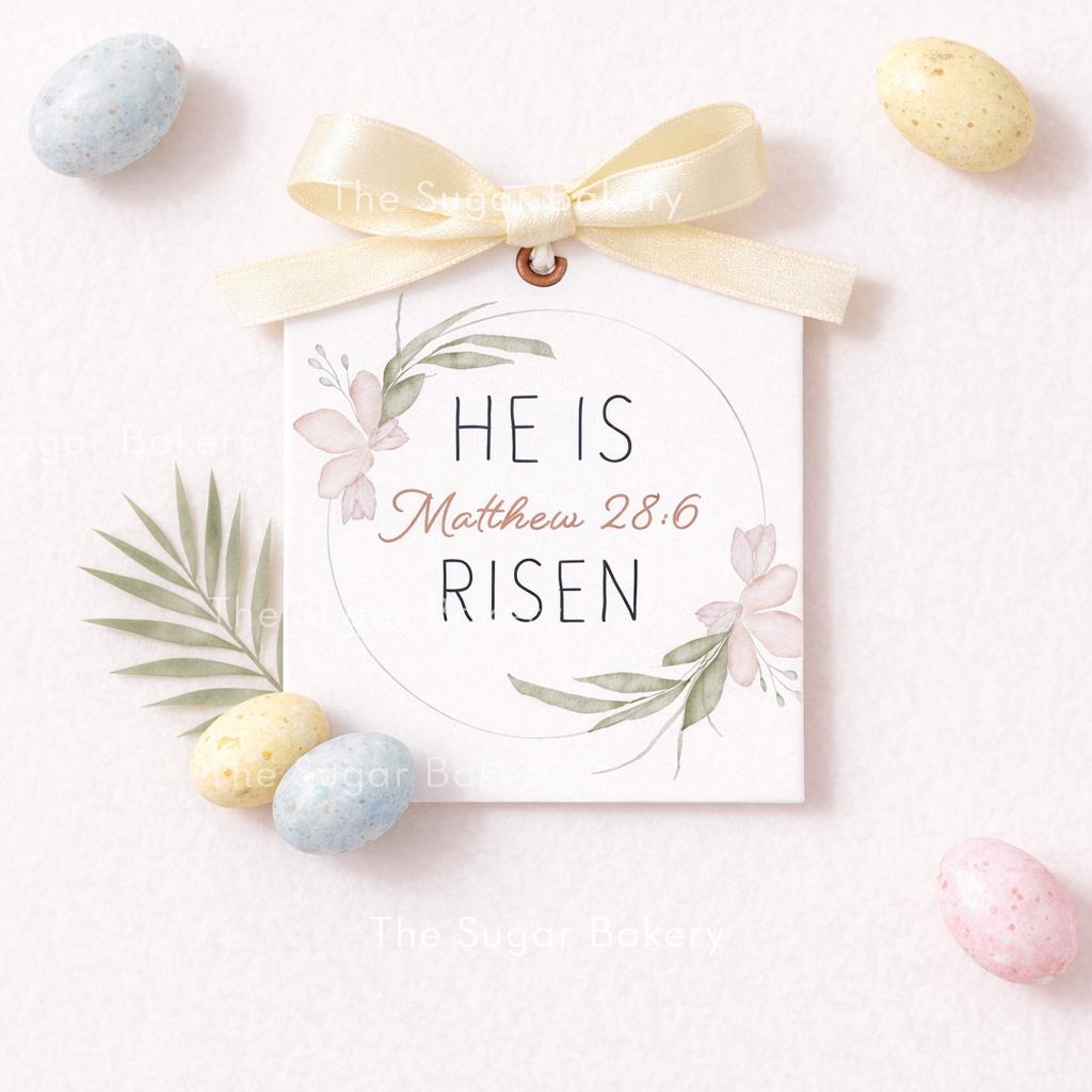 He is Risen EASTER TAG, Printable Easter Cookie Tags, Floral Easter ...