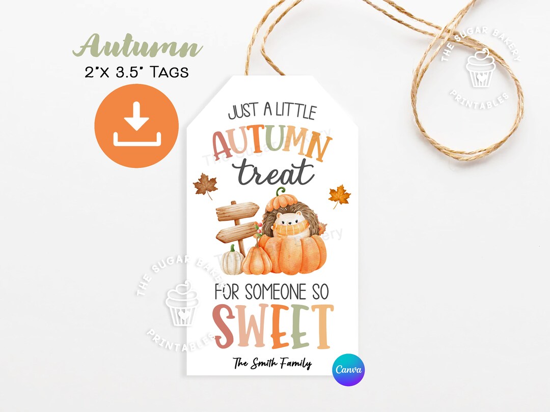 Printable Autumn Treat for Someone Sweet Tag, HEDGEHOG Pumpkin Tags ...