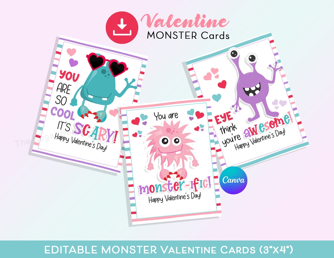 Editable MONSTER Valentines, Monster Cards for Kids, Monster Valentine ...