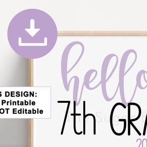 First Day of 7th GRADE Sign Printable 7th Grade Purple Lavender Mauve ...