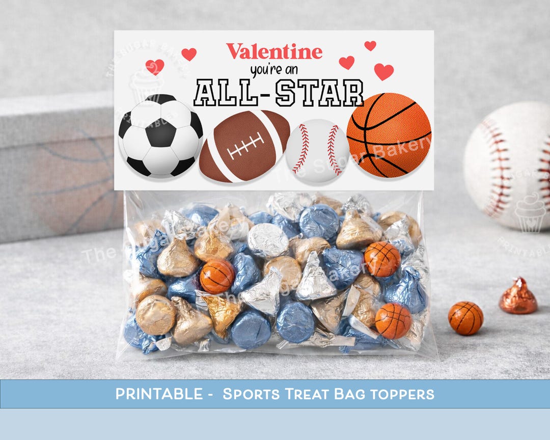 ALL-STAR Treat Bag Topper, Valentine SPORTS Treat Bag Topper ...