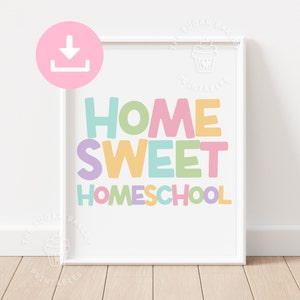 Home Sweet Homeschool Sign, Homeschool Decor, Rainbow Pastel Wall Art ...