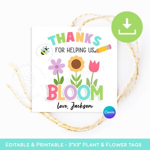 Thank You for Helping US BLOOM Tags Teacher Thank You Tag Plant Flower ...