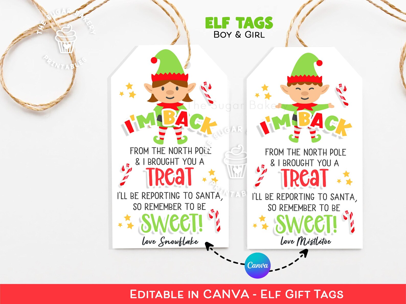 I'M BACK ELF Tags, Editable Christmas Elf Tags, Elf Arrival, Elf Return ...