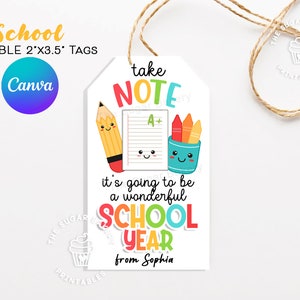 Take NOTE Back to School TAG, EDITABLE School Gift Tags, Gift for ...
