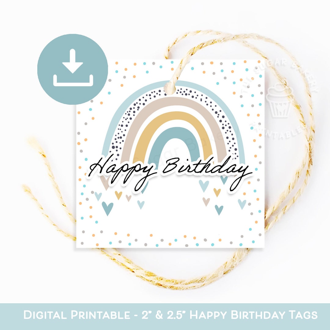 Happy Birthday Printable Cookie TAGS, Boho Rainbow Birthday Gift Tags ...