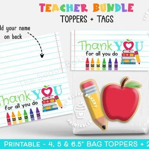 Teacher Appreciation Gift BUNDLE, Thank You Teacher Treat Bag TOPPER ...