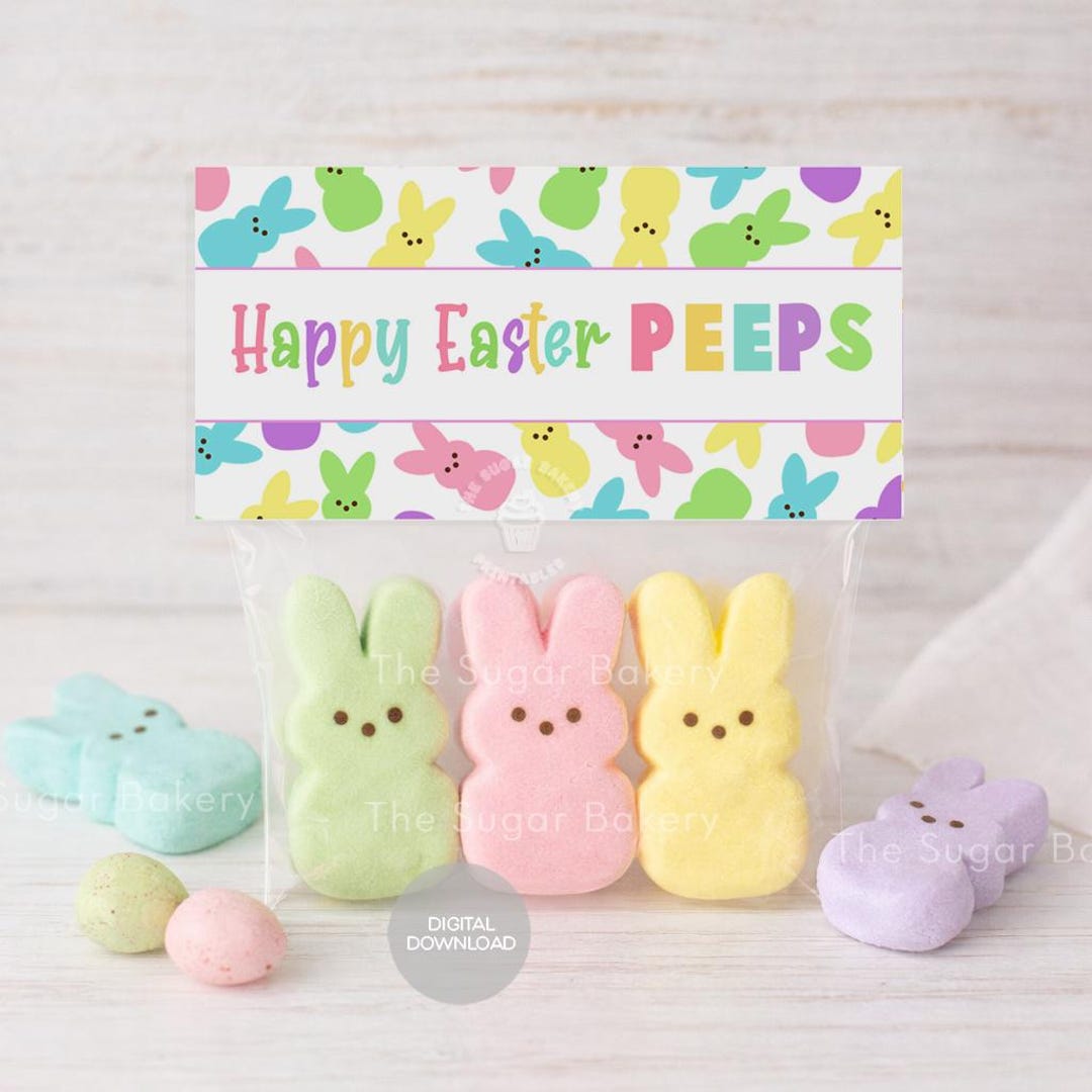 Easter Peeps Treat Bag Topper Printable, Colorful Marshmallow Bunny ...