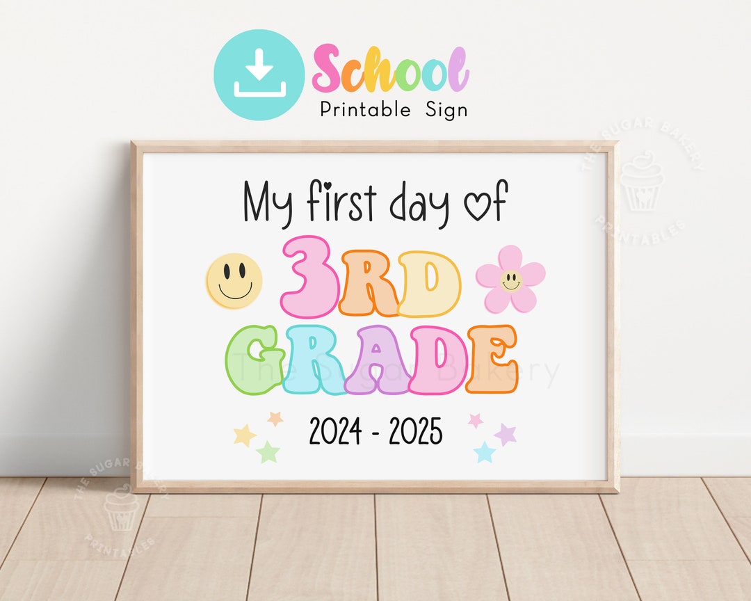 First Day of 3rd GRADE Sign, RETRO 3rd Grade Printable Sign, Back to ...