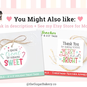 Printable Merry and Bright Teacher Christmas Tag, Printable Christmas ...