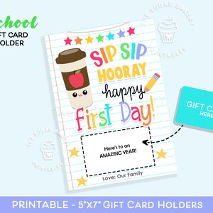 First Day of School Gift Card Holder, Sip Sip Hooray Happy First Day ...