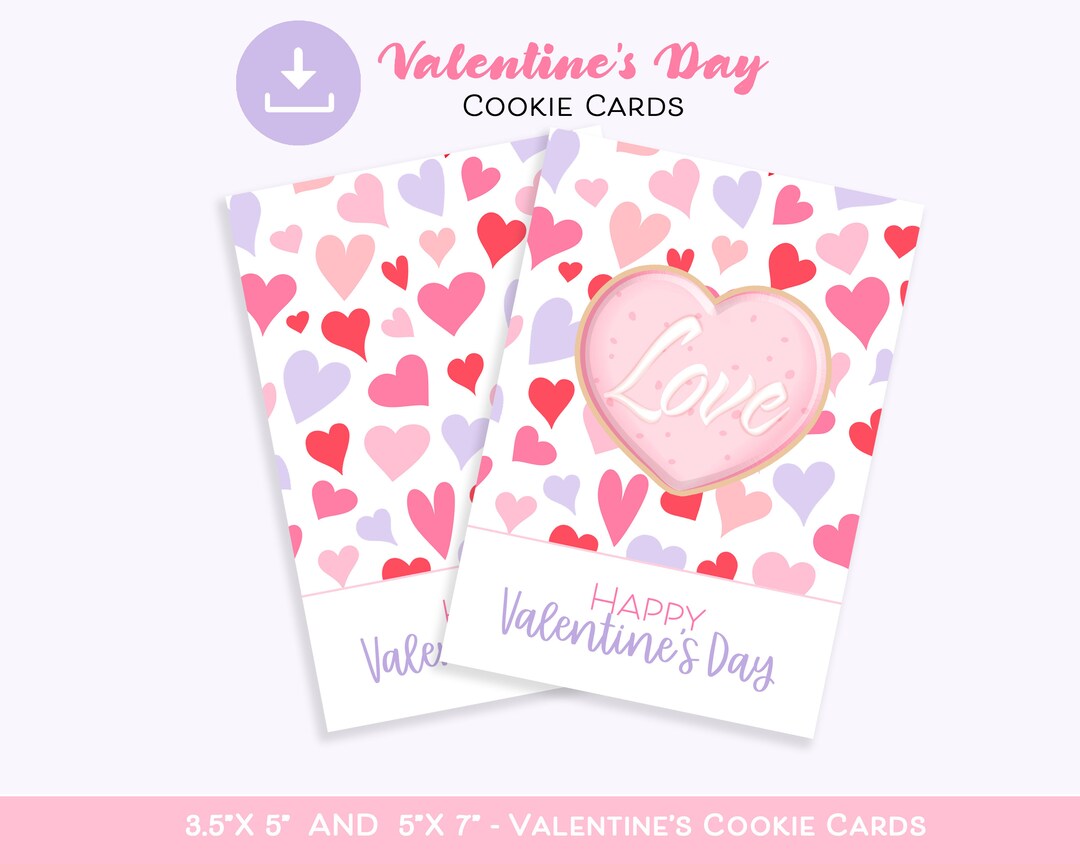 Happy Valentine's Day Cookie Card, Pink Purple Hearts Cookie Card ...