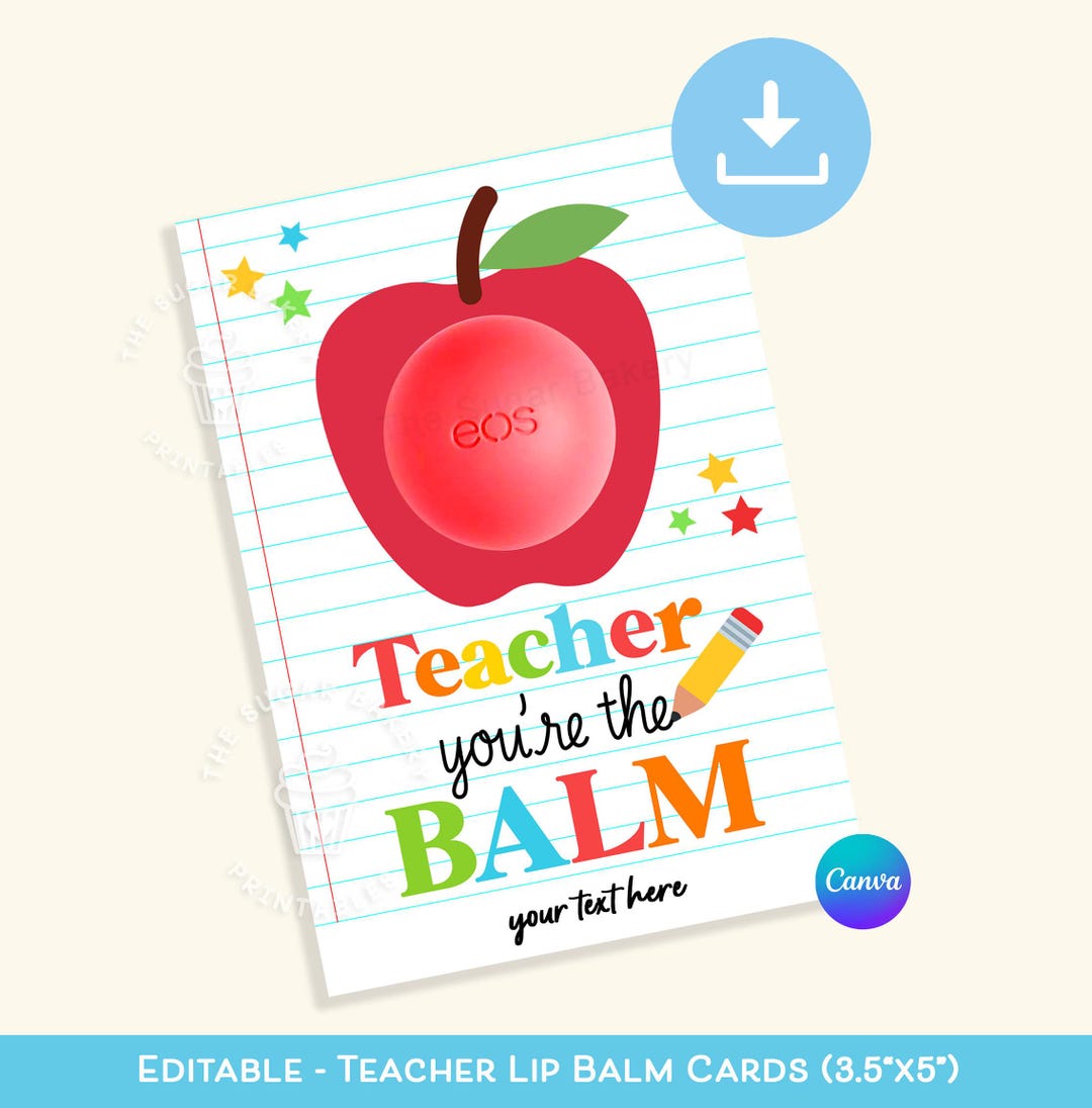 Teacher Appreciation Gift, Lip Balm Card, Teacher Gift, You're the BALM ...