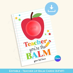 Teacher Appreciation Gift, Lip Balm Card, Teacher Gift, You're the BALM ...