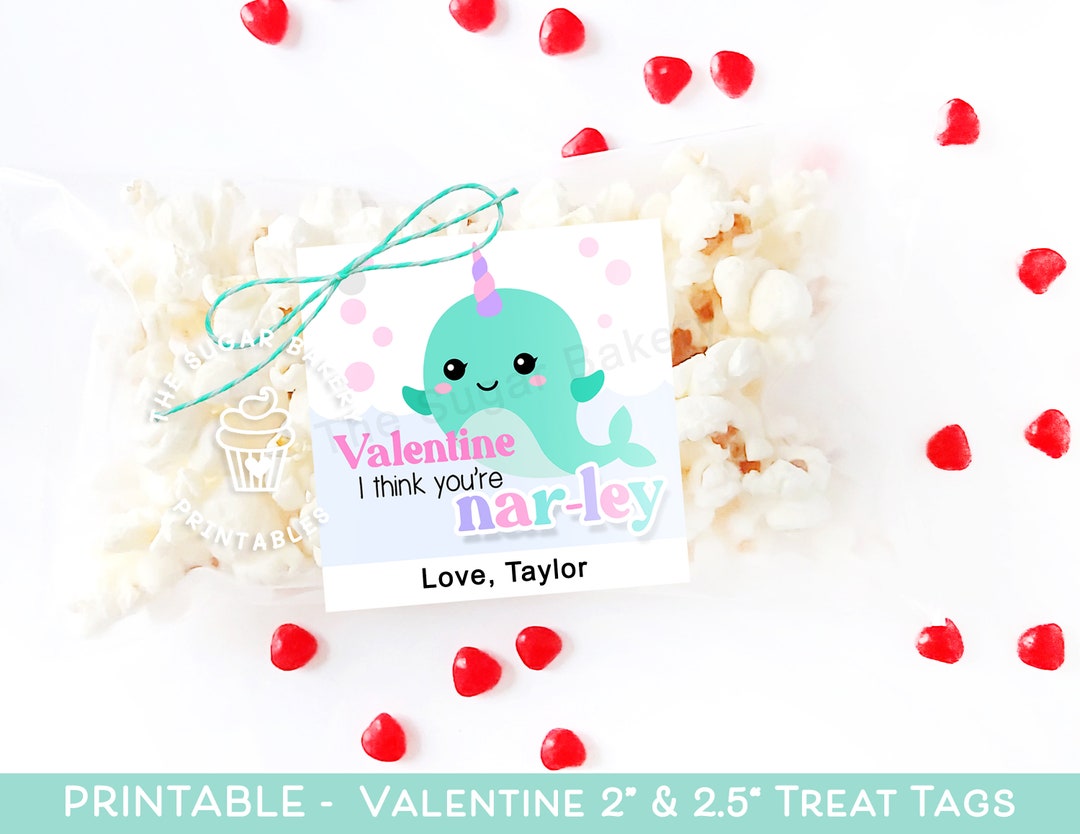 Narwhal Valentines, I Think You Are NAR-LEY, Valentine's Day Tags ...