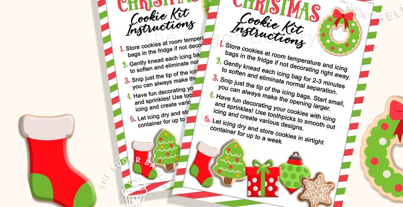 Printable CHRISTMAS DIY COOKIE Kit Instructions, 3.5x5" and 5x7" Cards ...