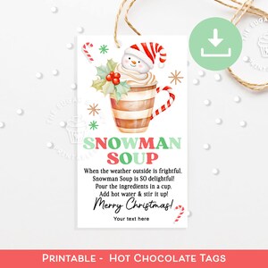 Printable Snowman SOUP Tags Hot Chocolate Tags Hot Cocoa Printable Tags ...