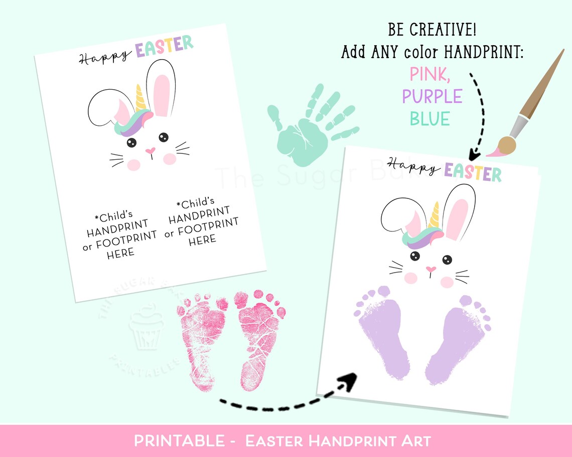 Easter Footprint Art, Printable Easter BUNNY Unicorn Handprint ...