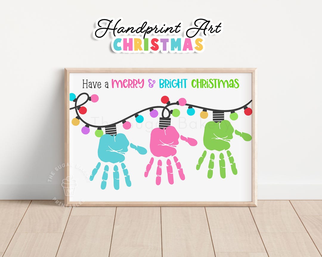 Handprint Christmas Lights, Merry and Bright Multicolored Christmas ...