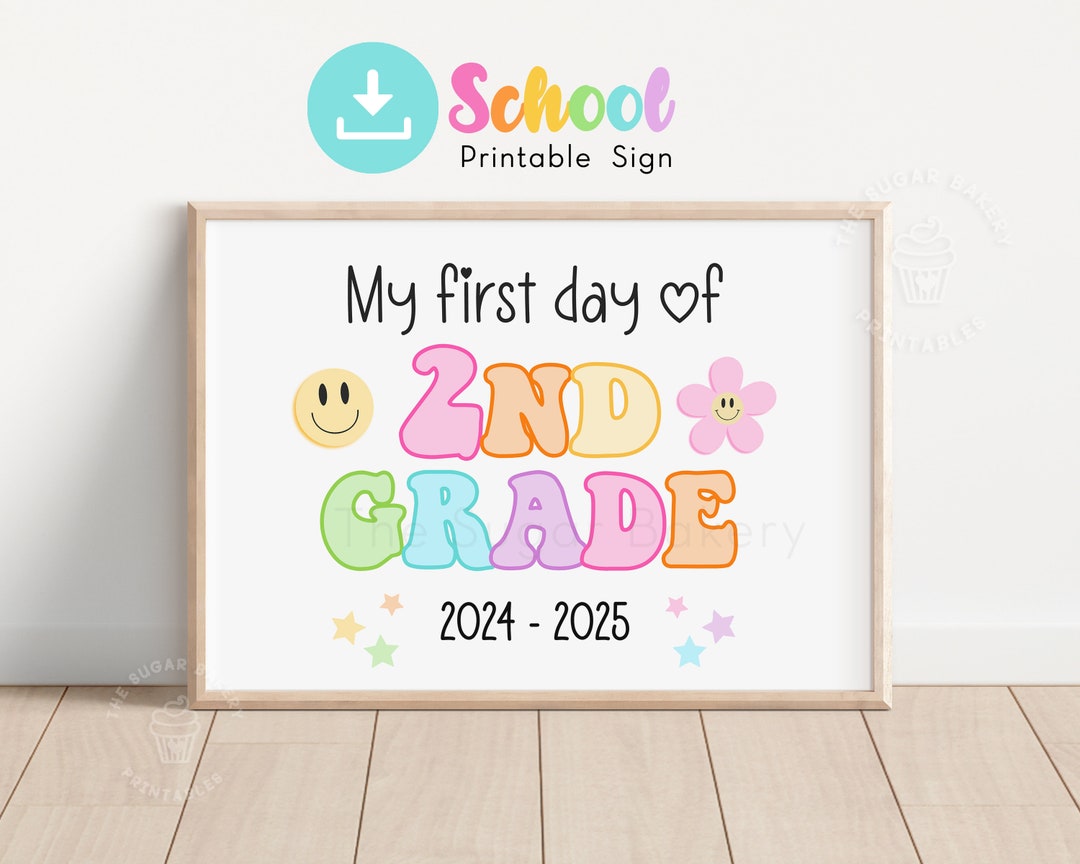 First Day of 2nd GRADE Sign, RETRO 2nd Grade Sign, Printable School 2nd ...