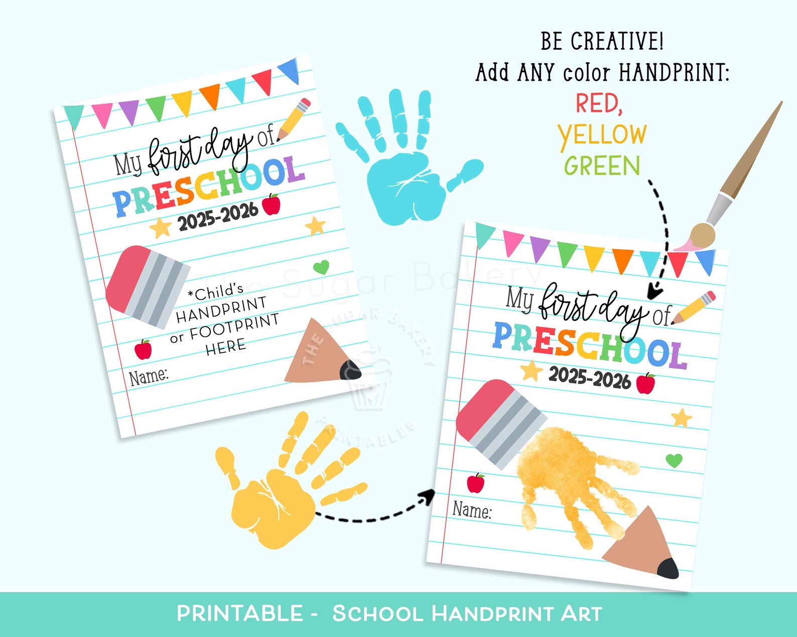 First Day of Preschool Handprint Craft Printable 2025 Back to School ...