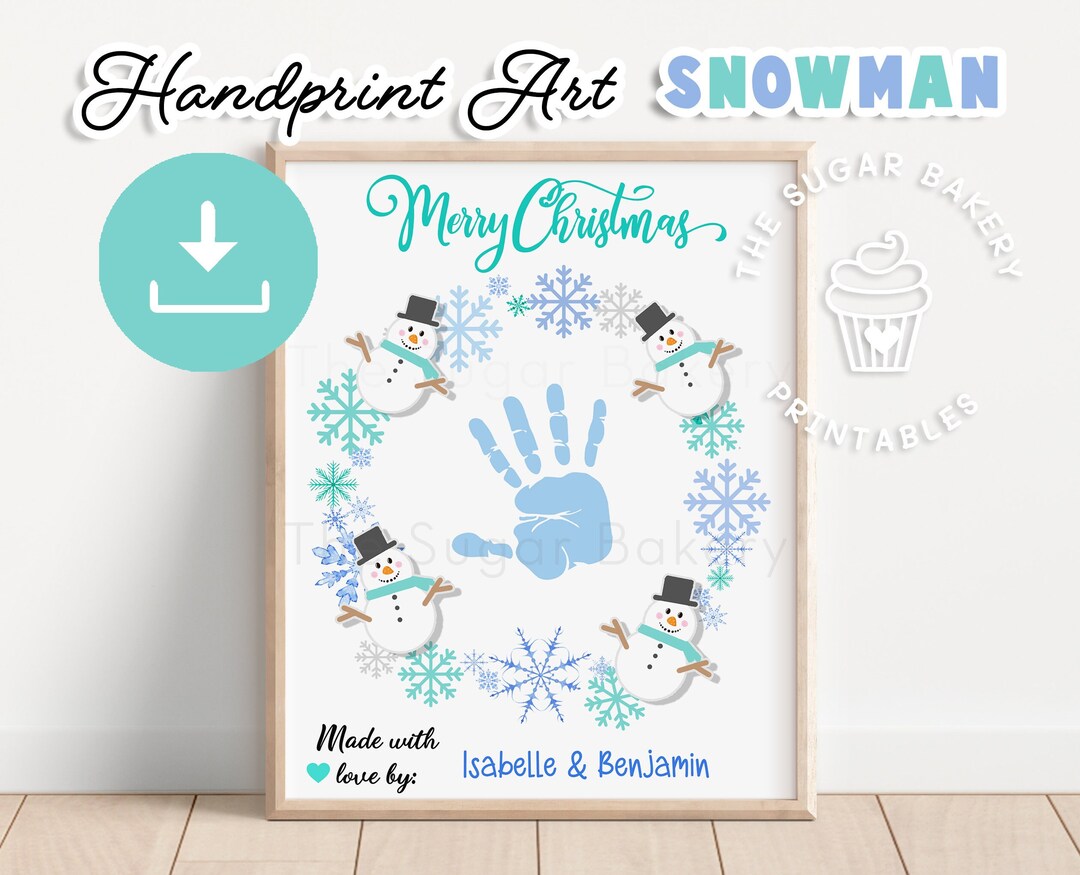 SNOWMAN Wreath Handprint, Baby's First Christmas Handprint Art ...