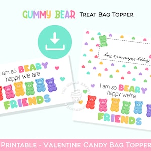 Gummy Bear Valentine Treat Bag Topper, BEARY Happy Friends, Valentine ...