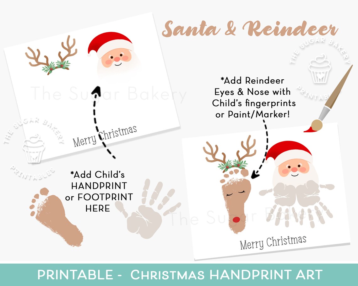 Printable Reindeer Santa Christmas Handprint Art, Footprint Handprint ...