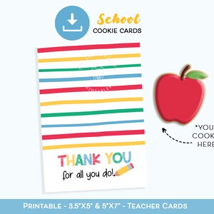Printable Teacher Cookie Card, TEACHER Appreciation Teacher Thank You ...